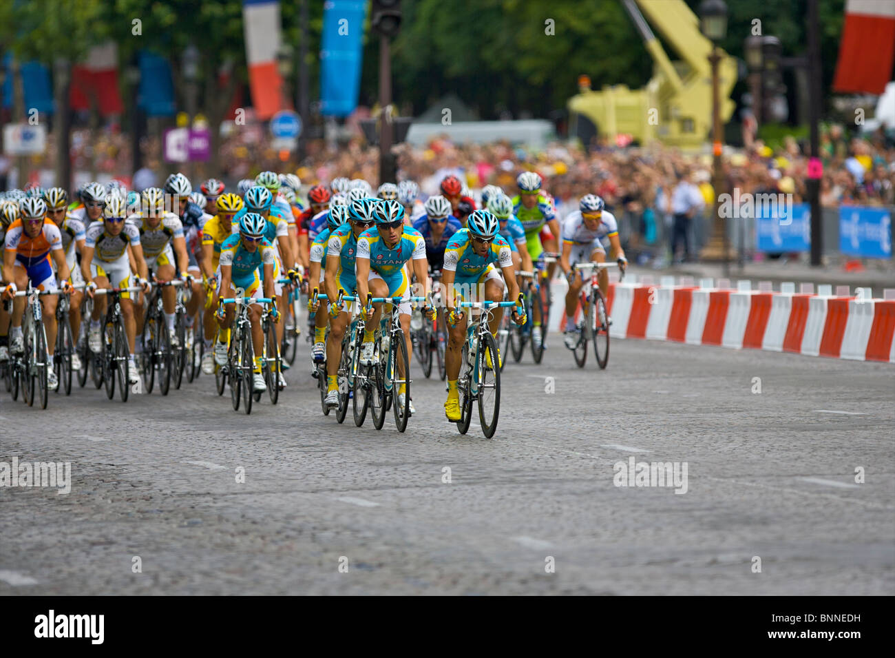 Professional Astana cyclist Daniel Navarro leads his team and the rest ...