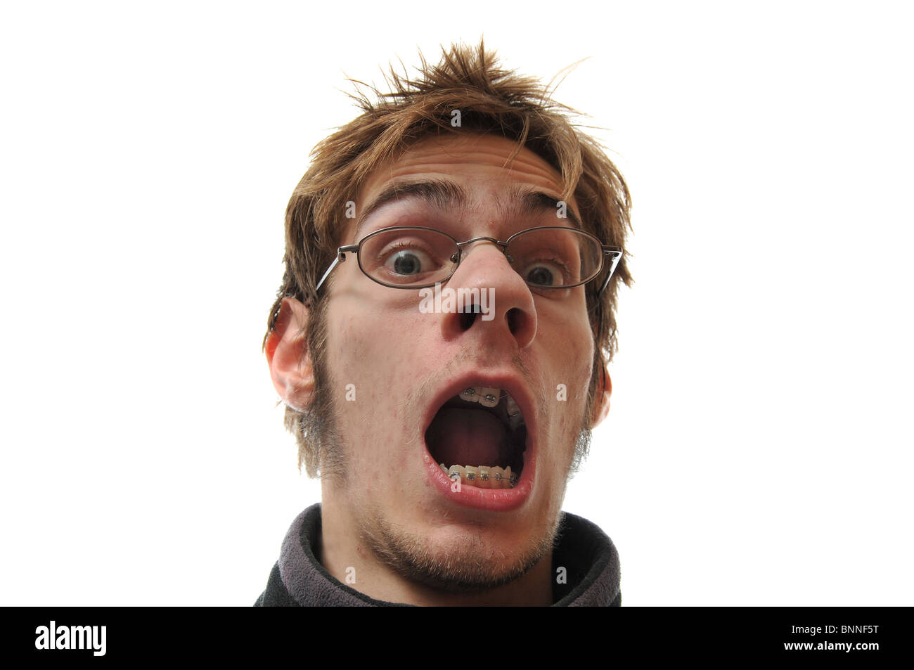 Man isolated on white screaming for his life Stock Photo - Alamy