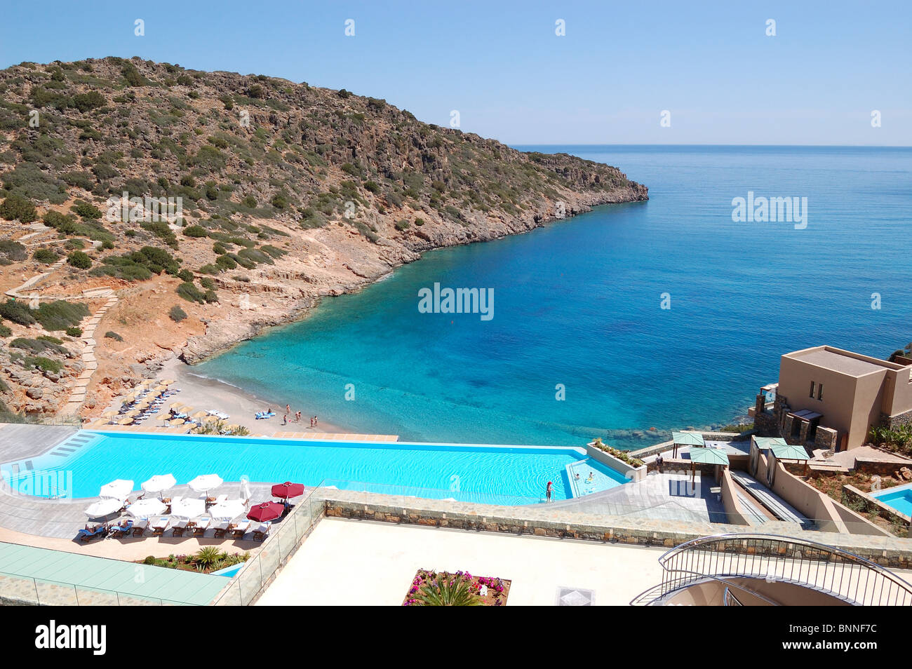 Swimming pool with sea view at the luxury hotel, Crete, Greece Stock ...
