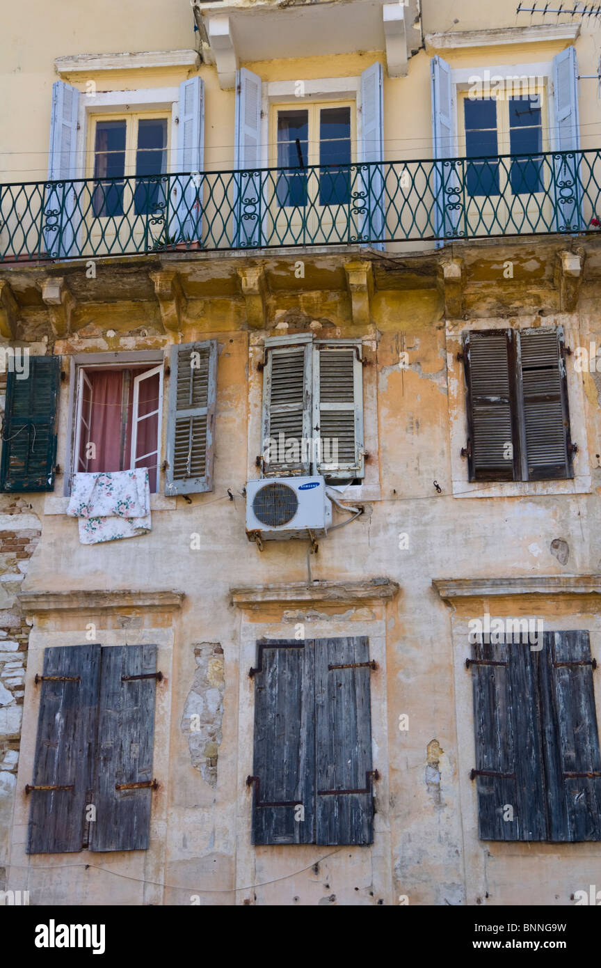 Traditional Venetian style buildings in old Corfu Town on the Greek ...