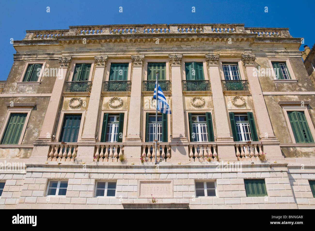 Traditional Venetian style buildings in old Corfu Town on the Greek ...