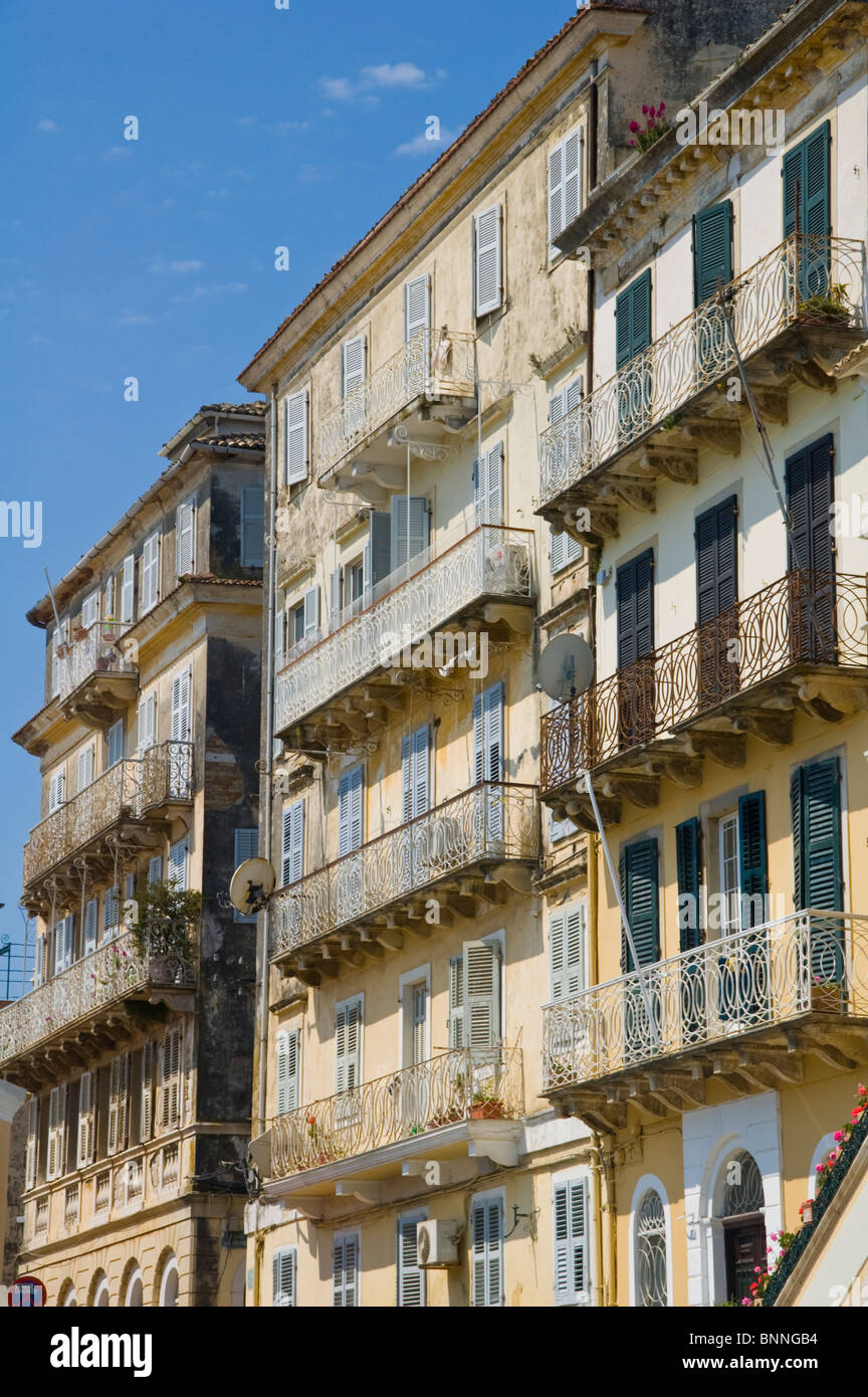 Traditional Venetian style buildings in old Corfu Town on the Greek ...