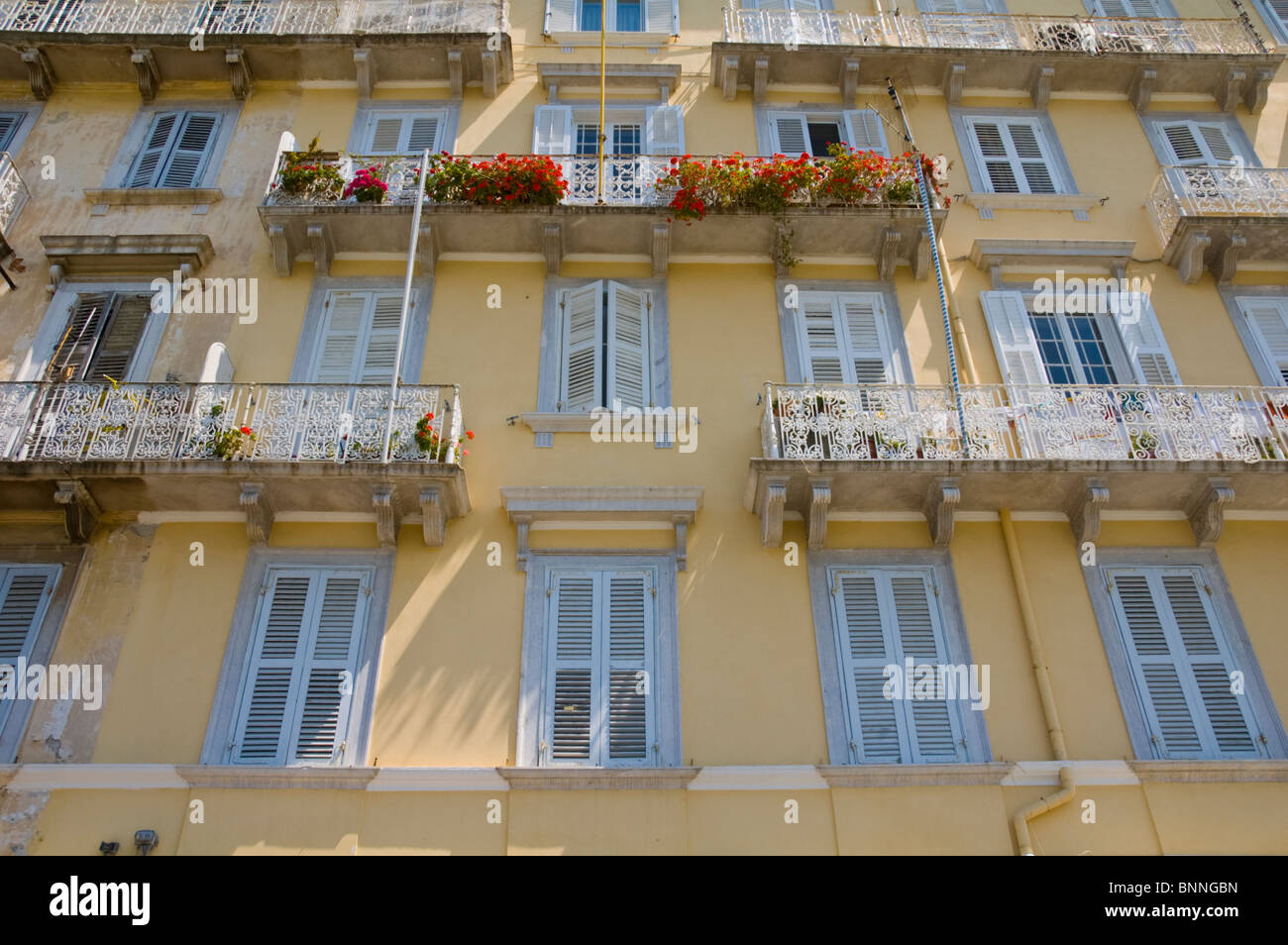 Traditional Venetian style buildings in old Corfu Town on the Greek ...