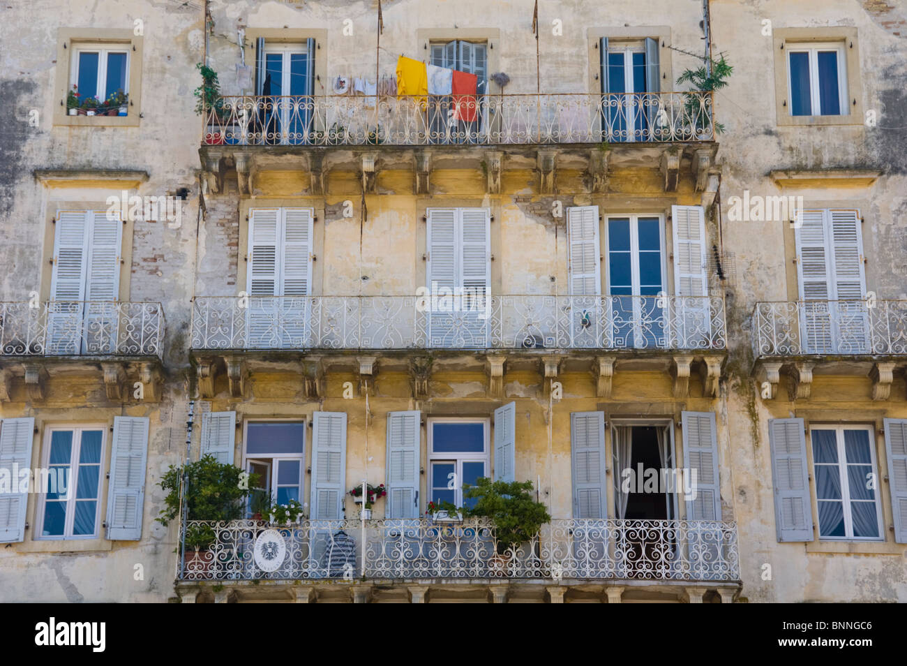 Traditional Venetian style buildings in old Corfu Town on the Greek ...