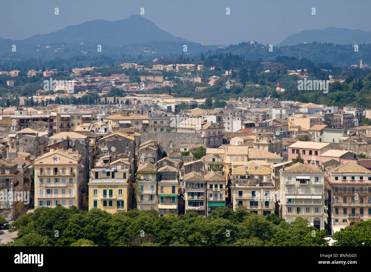 Corfu Old Town View over traditional style Venetian buildings in old ...