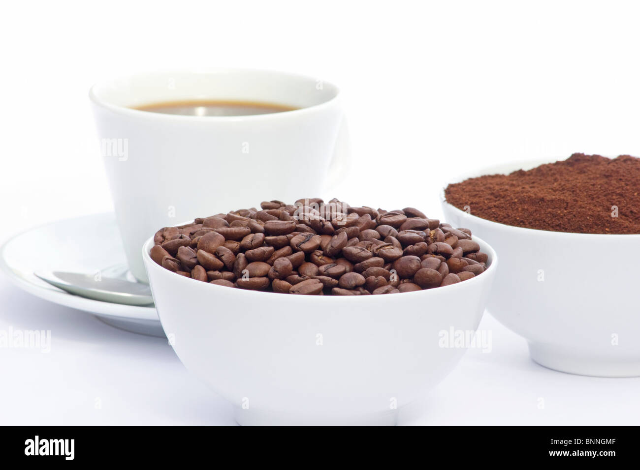 Three stages of coffee on white background Stock Photo - Alamy