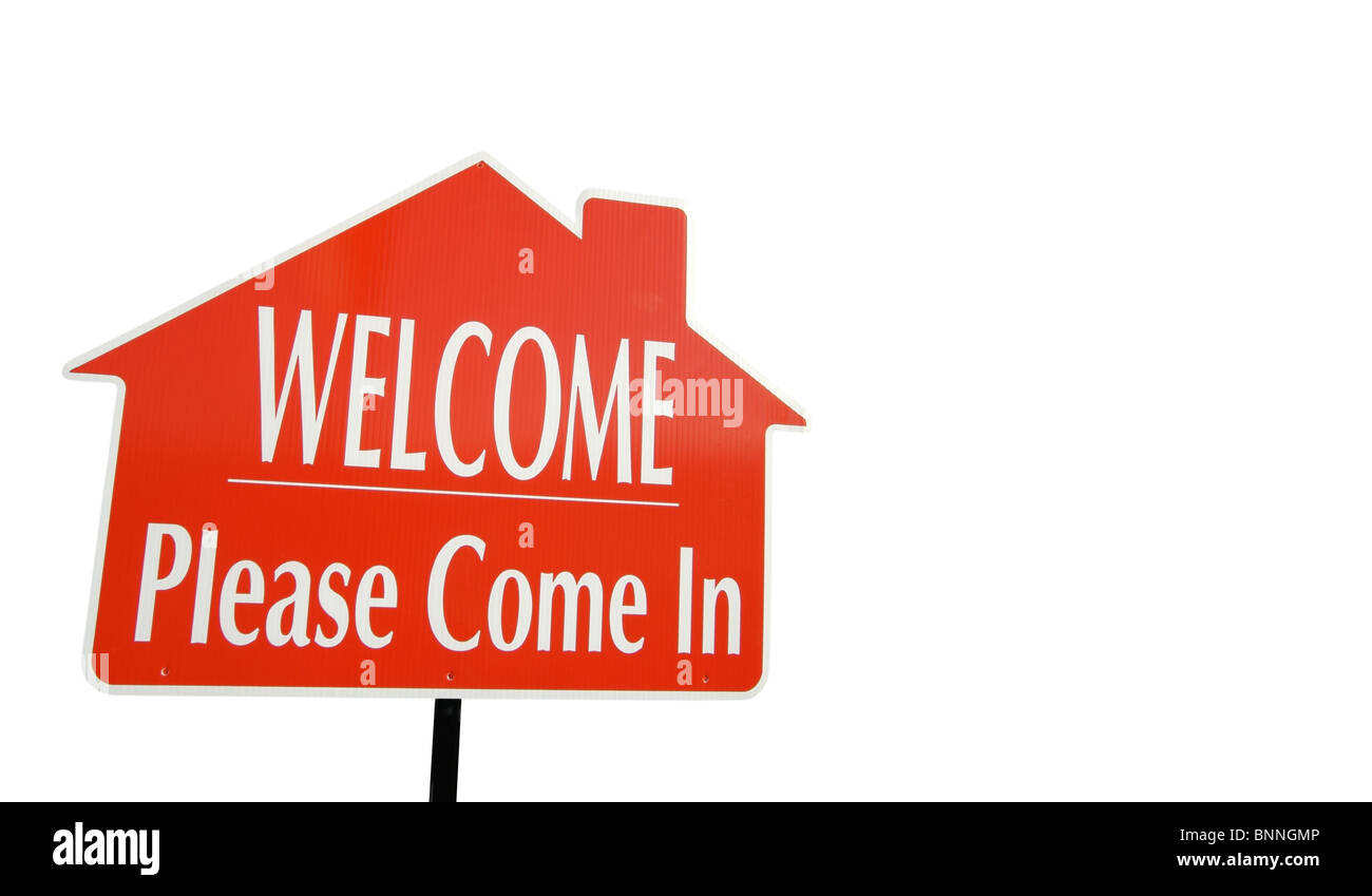 Welcome, Please Come In Real Estate Sign Isolated on White Stock Photo ...