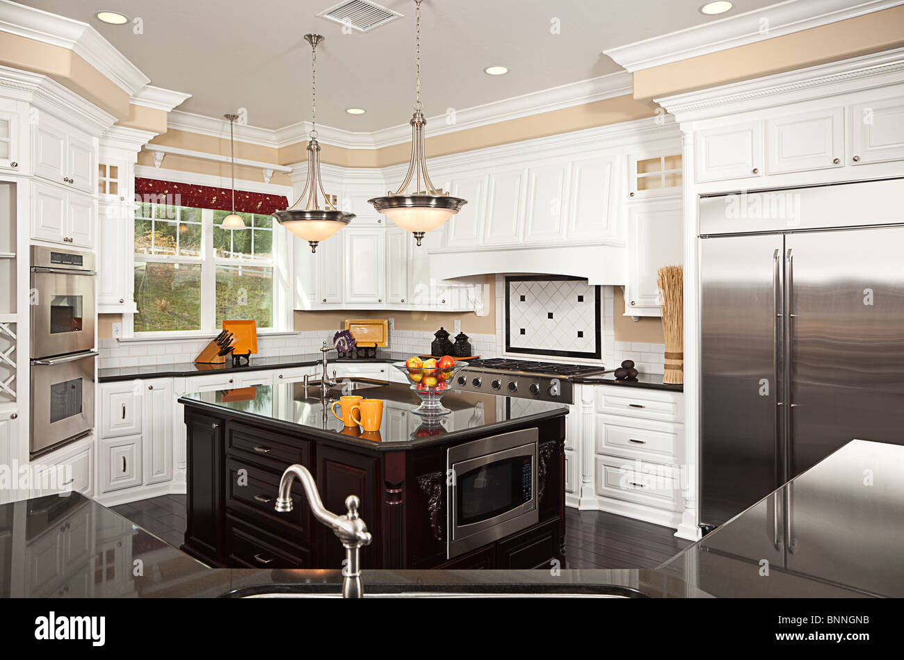 Beautiful Custom Kitchen Interior in a New House Stock Photo - Alamy