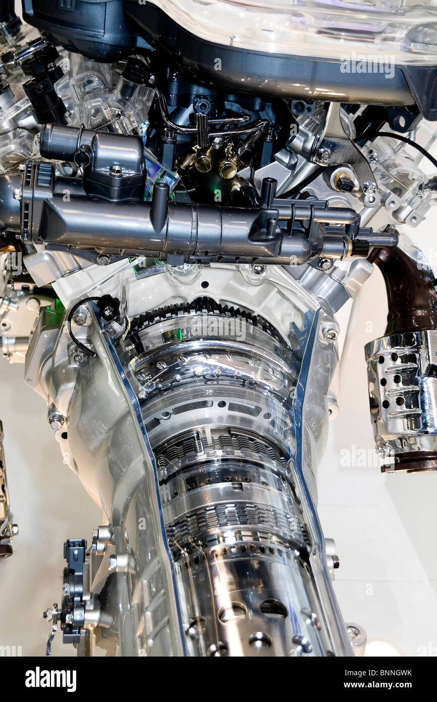 Complex engine of modern car interior view Stock Photo - Alamy