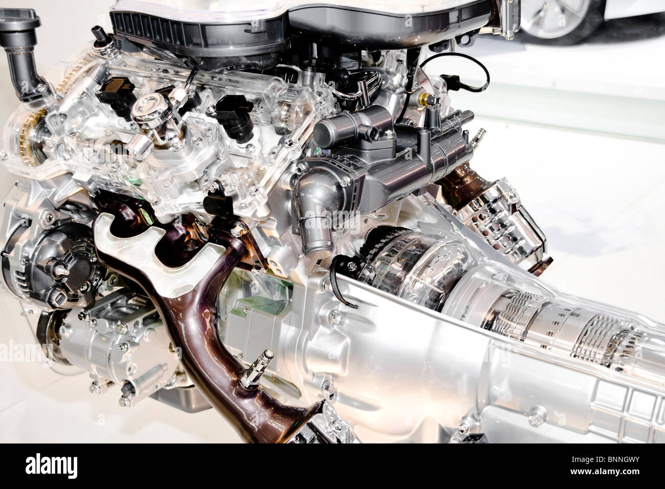 Complex engine of modern car interior view Stock Photo - Alamy