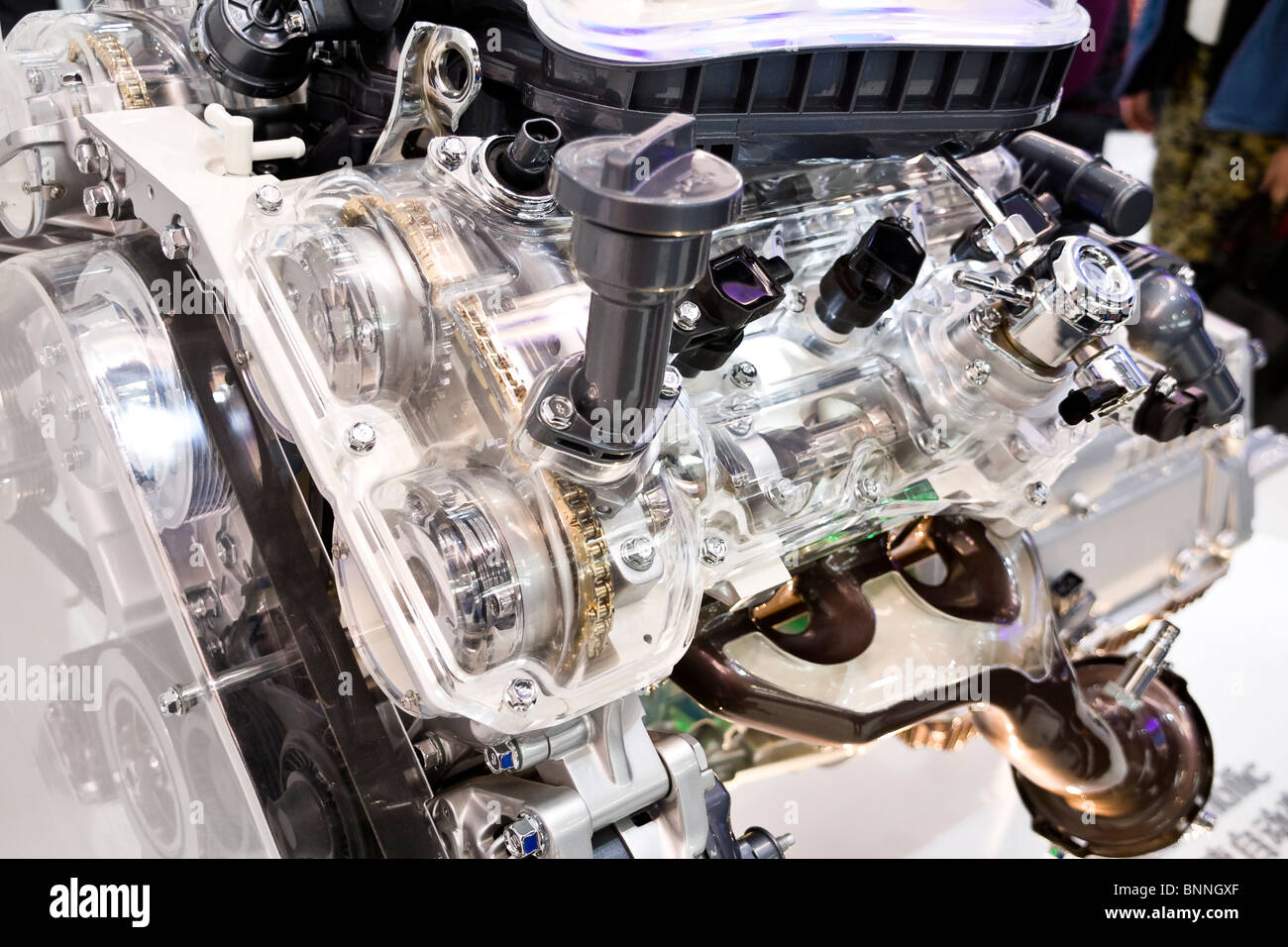 Complex engine of modern car interior view Stock Photo - Alamy