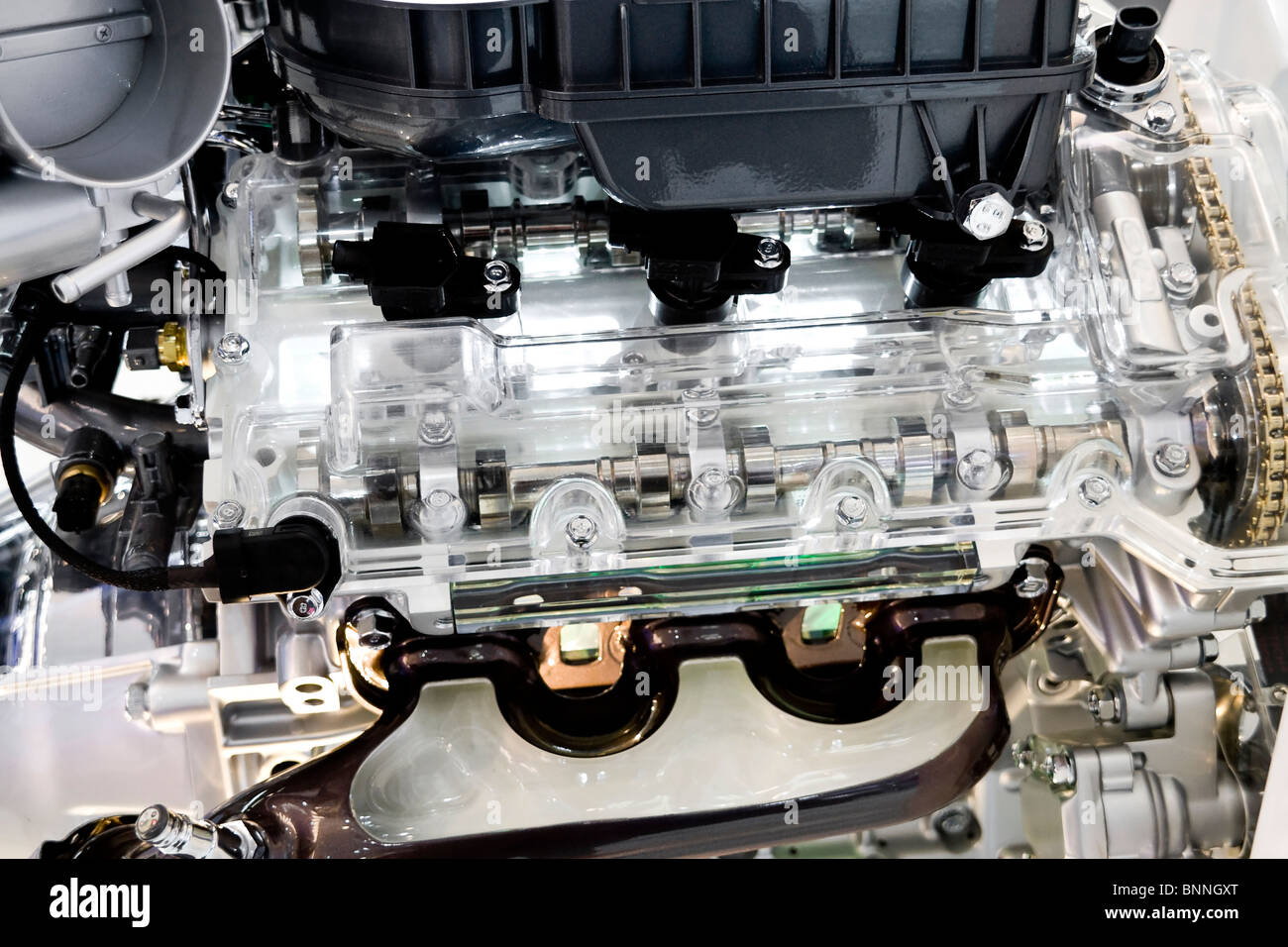 Complex engine of modern car interior view Stock Photo - Alamy