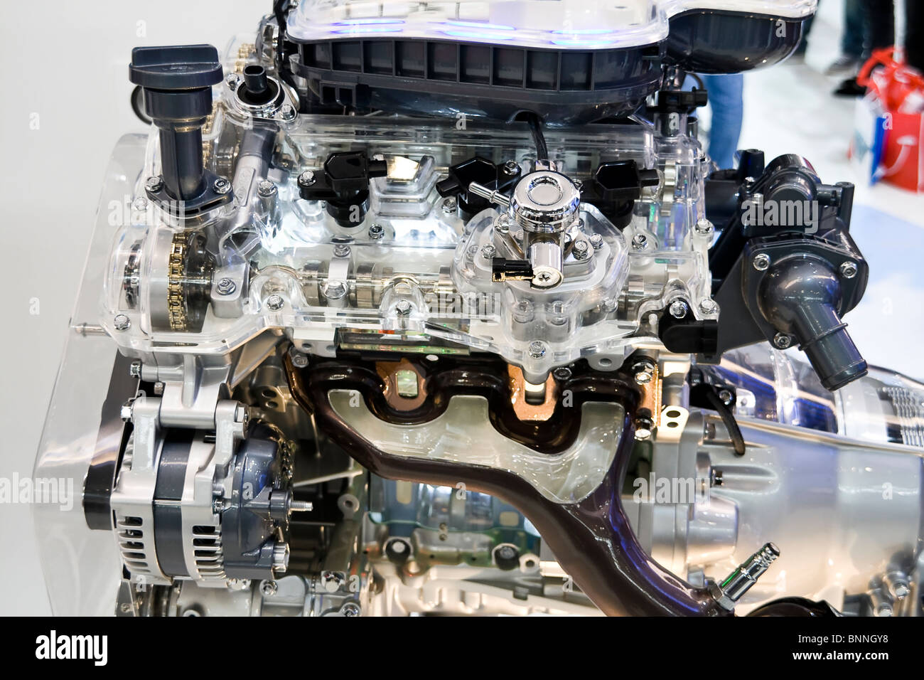Complex engine of modern car interior view Stock Photo - Alamy