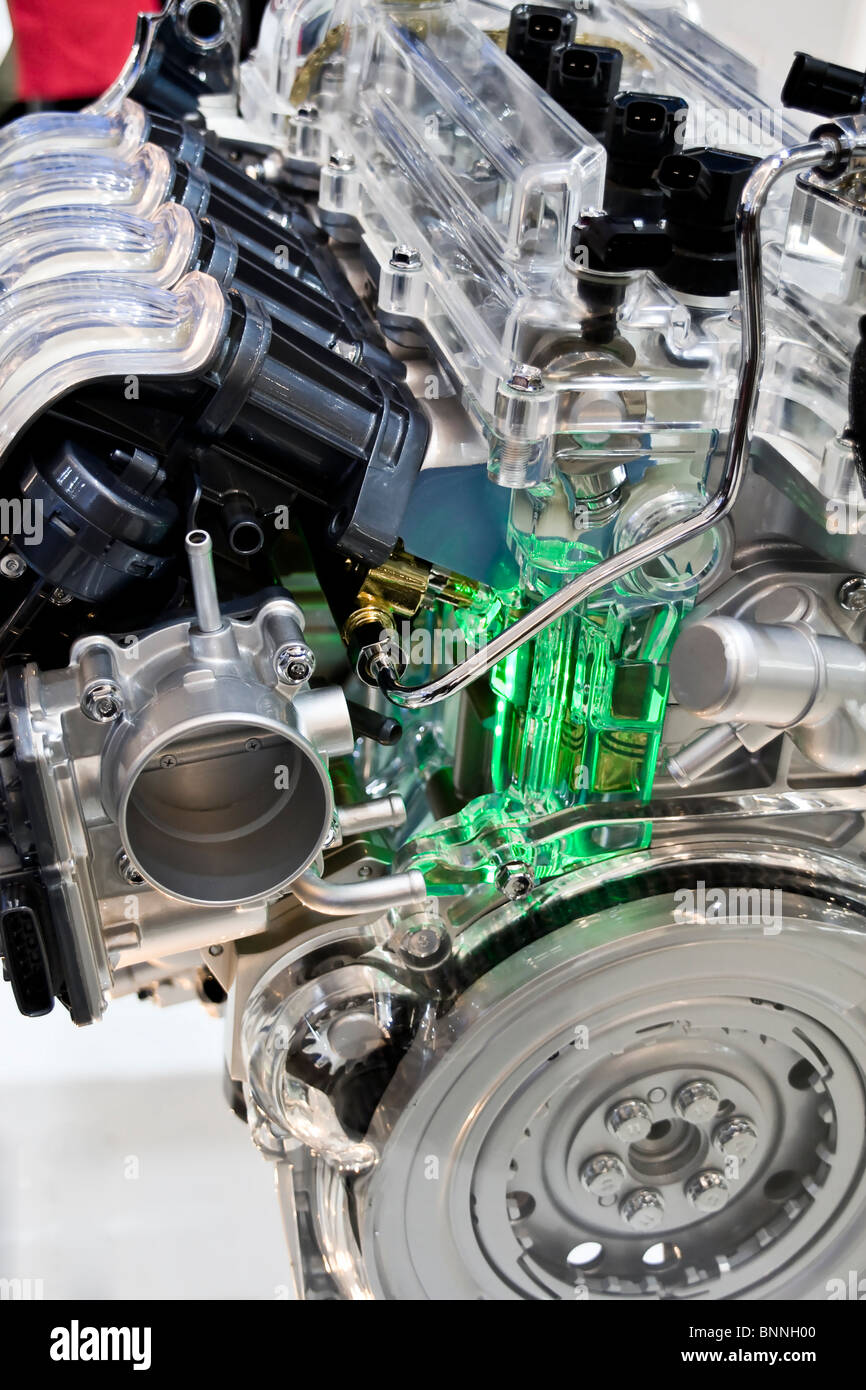 Complex engine of modern car interior view Stock Photo - Alamy