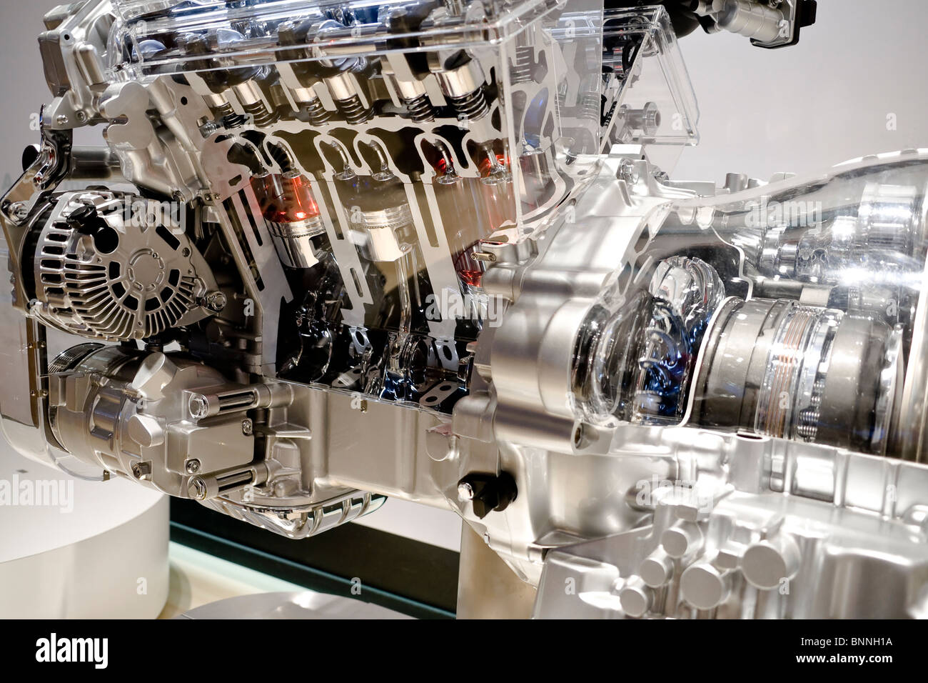 Complex engine of modern car interior view Stock Photo - Alamy