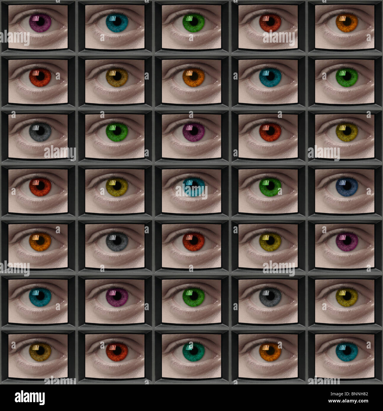 Video screens with close-ups of eyes with different color pupils Stock ...