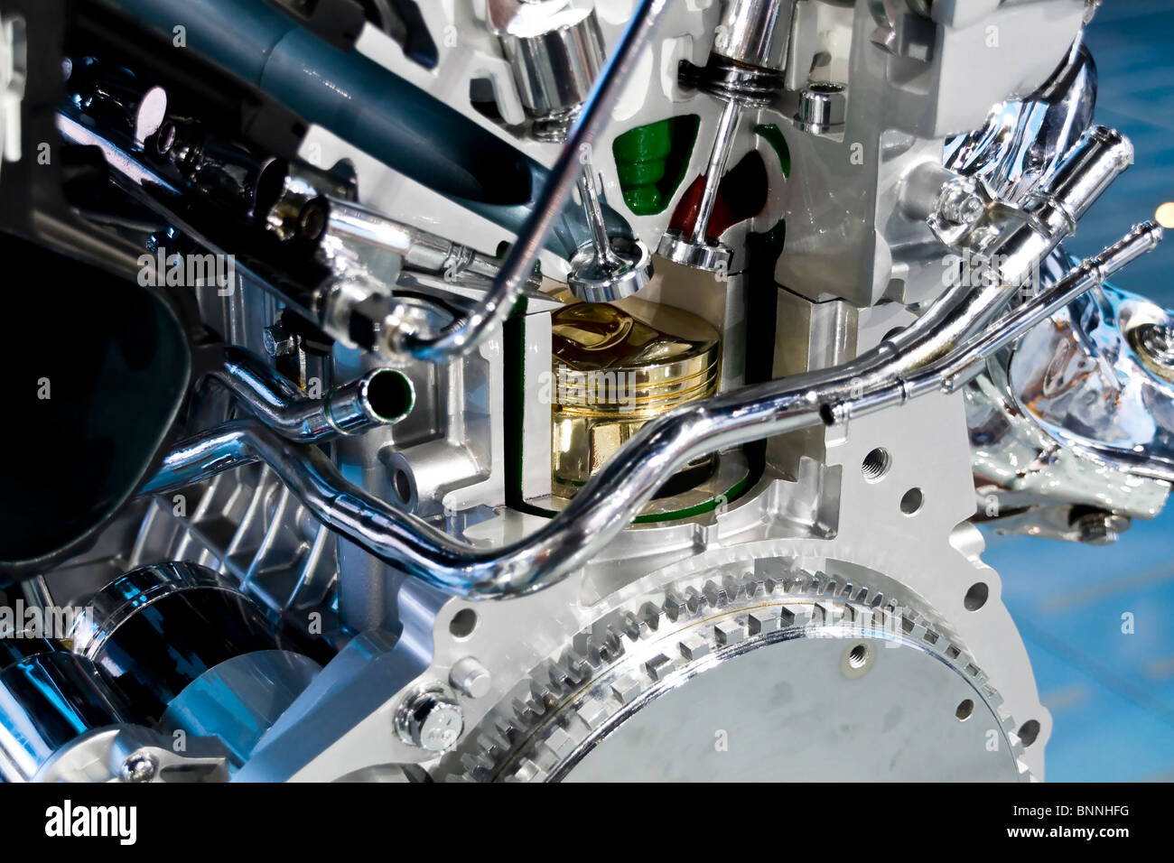 Complex engine of modern car interior view Stock Photo - Alamy