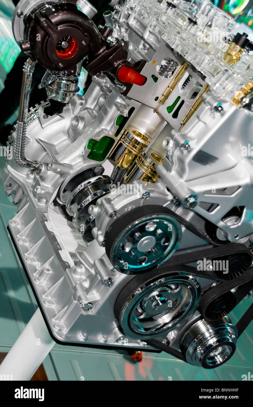 Complex engine of modern car interior view Stock Photo - Alamy