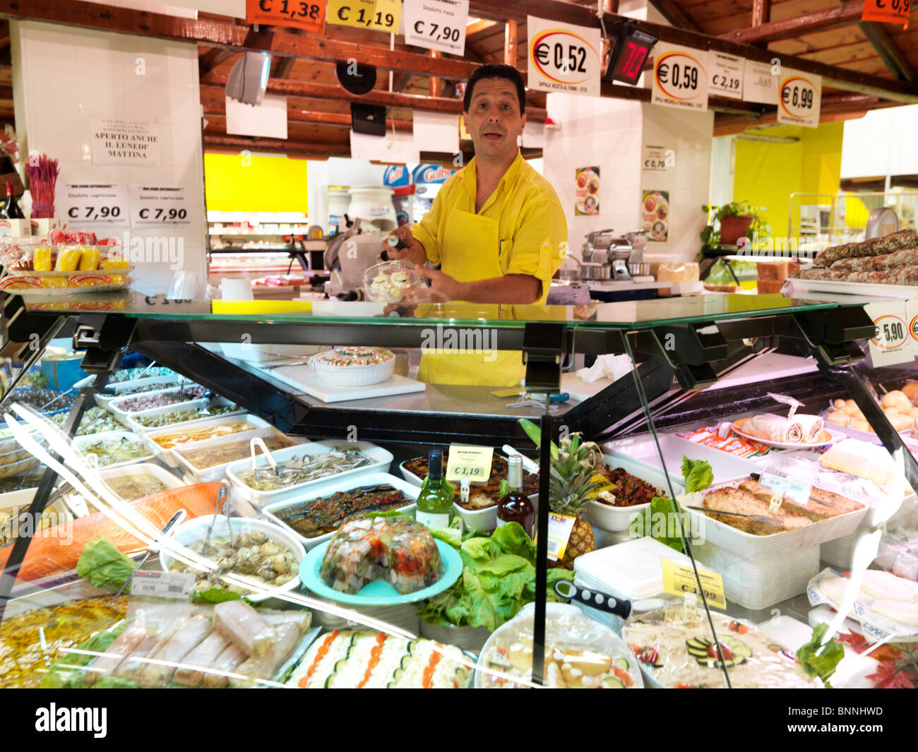 Catania Sicily Italy Man Working Behind Food Counter In Supermarket ...