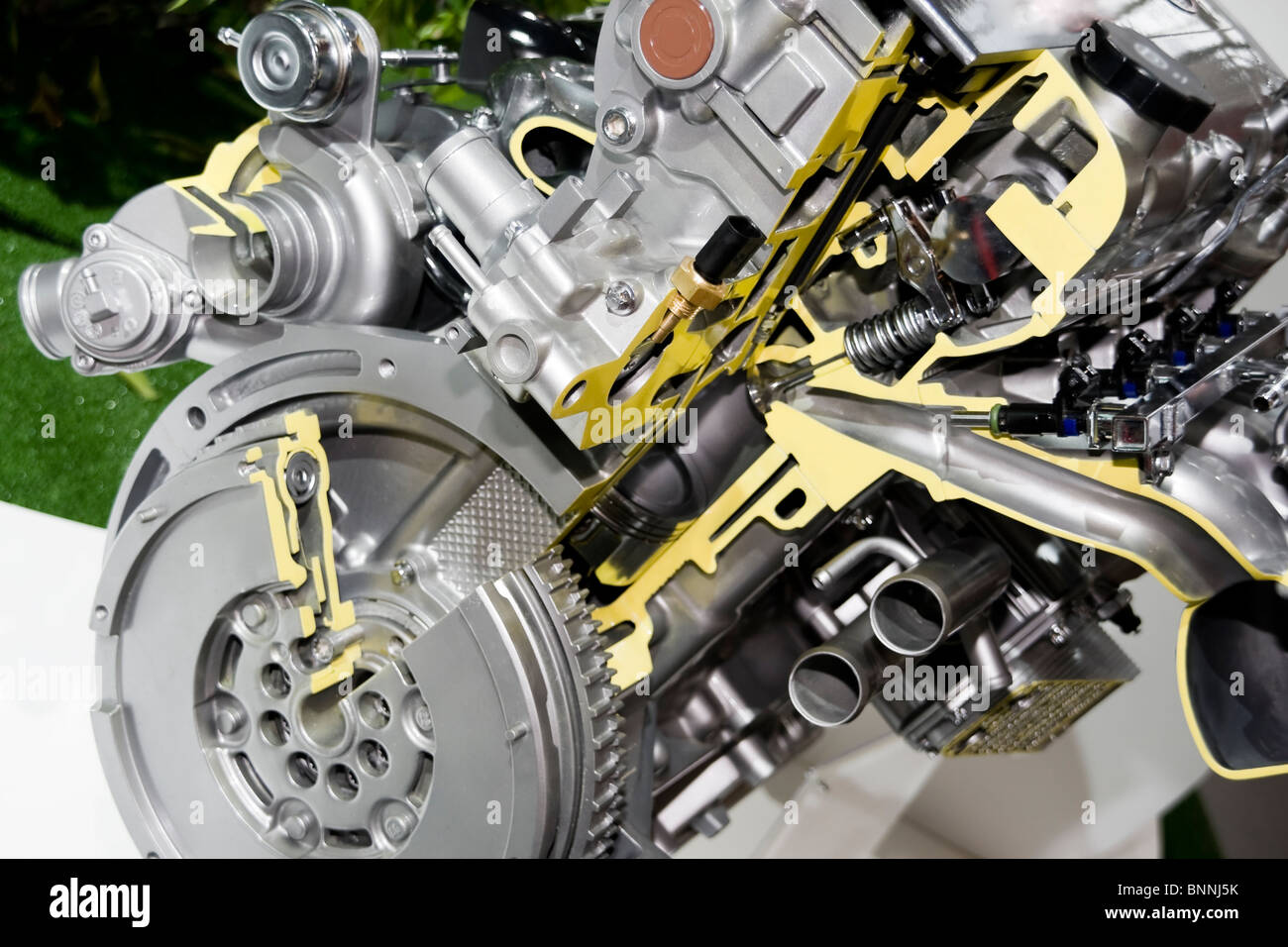 Complex engine of modern car interior view Stock Photo - Alamy
