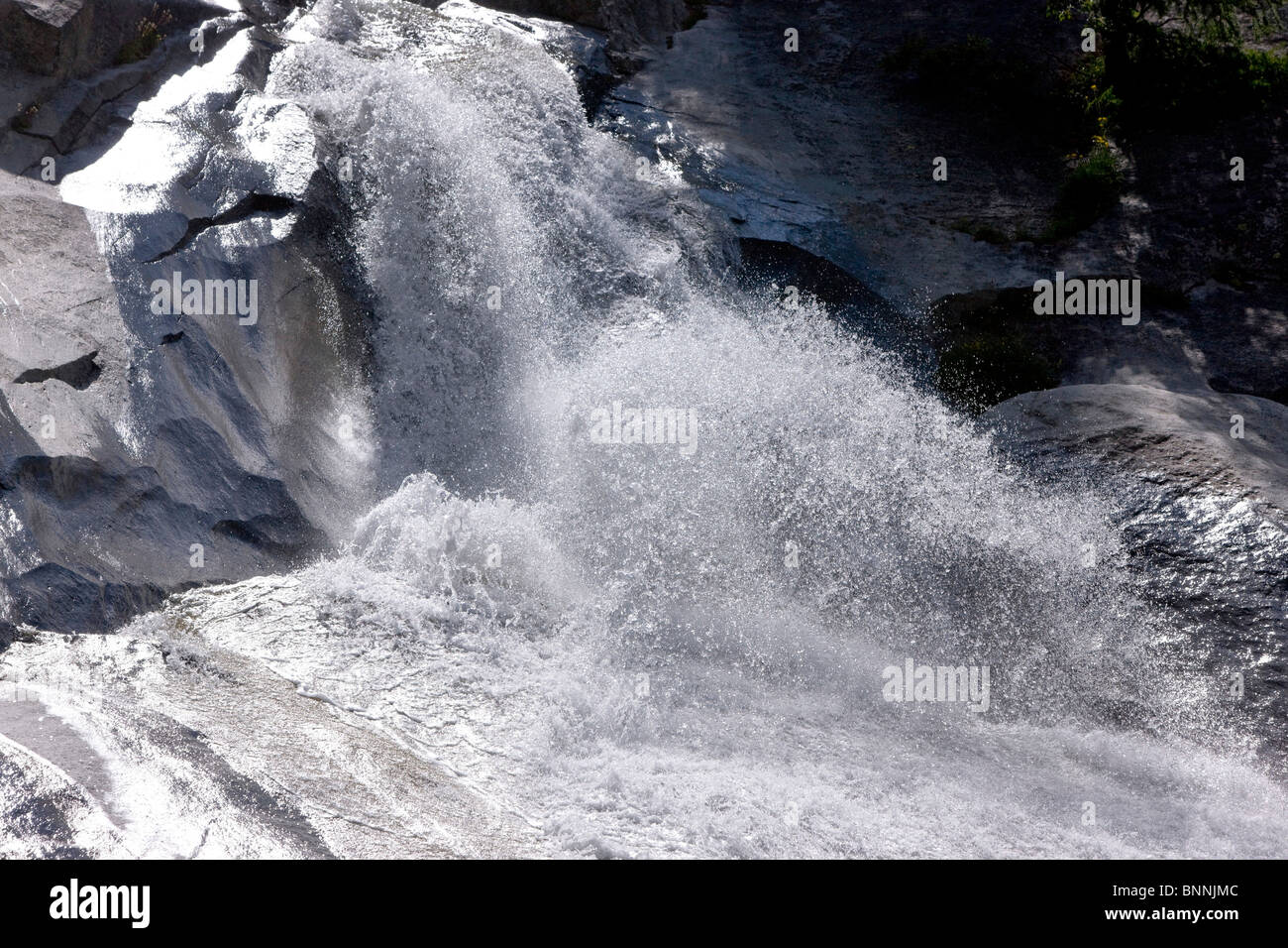 Switzerland swiss scenery rock cliff waterfall valley of Saas Saastal ...
