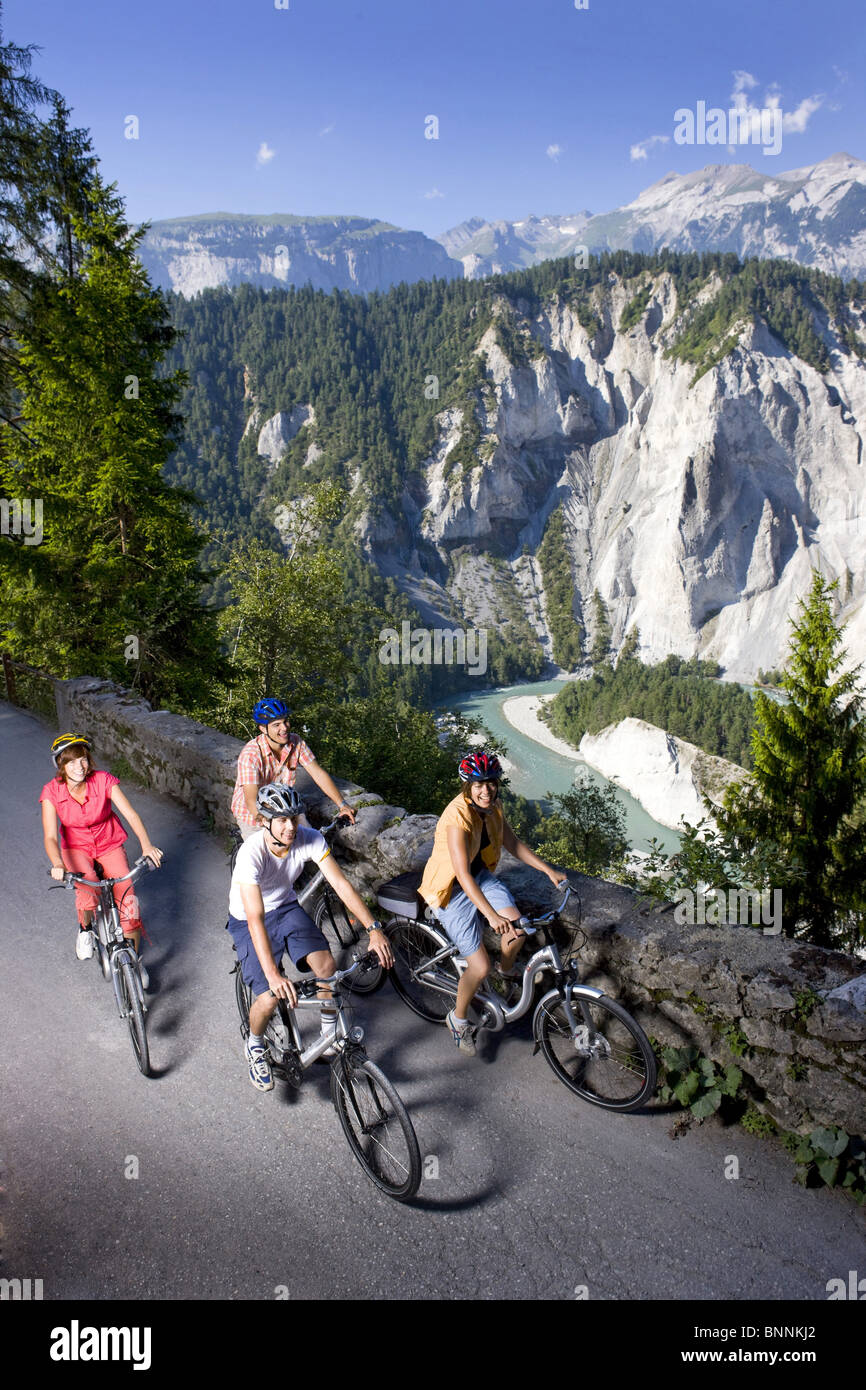 Switzerland swiss ride a bicycle Rhine gulch gulch group four persons ...