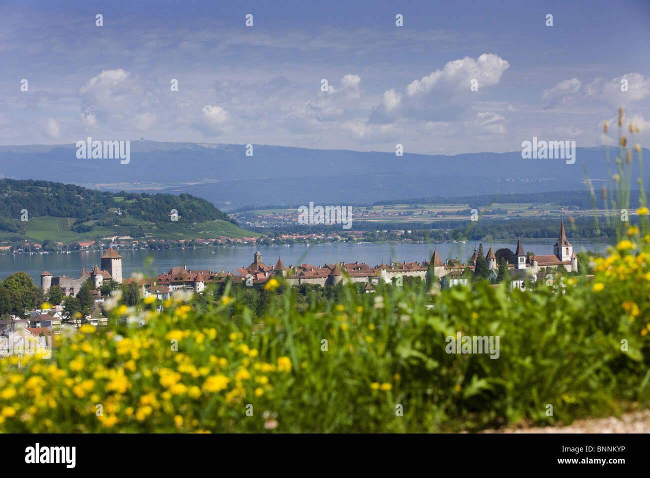 Switzerland swiss Murten lake of Murten town city canton Freiburg ...