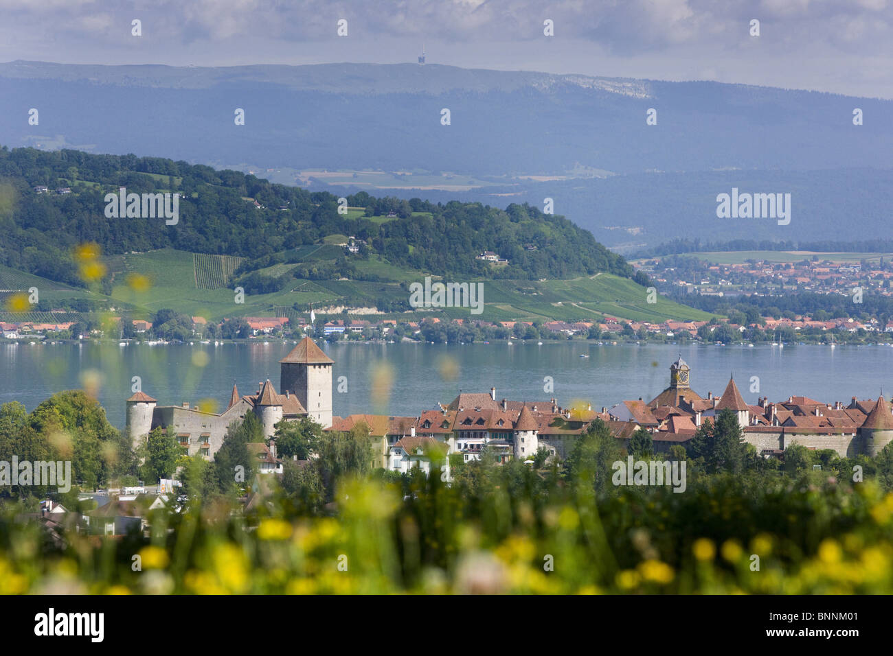 Switzerland swiss Murten lake of Murten town city canton Freiburg ...