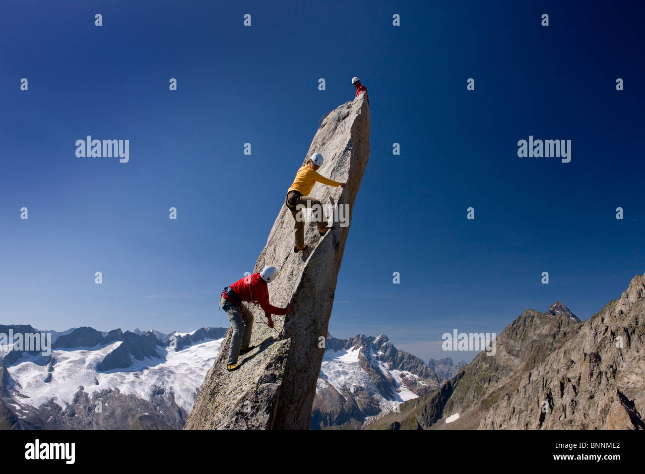 Switzerland swiss climbing Salbitnadel rock cliff sharp spiky point ...