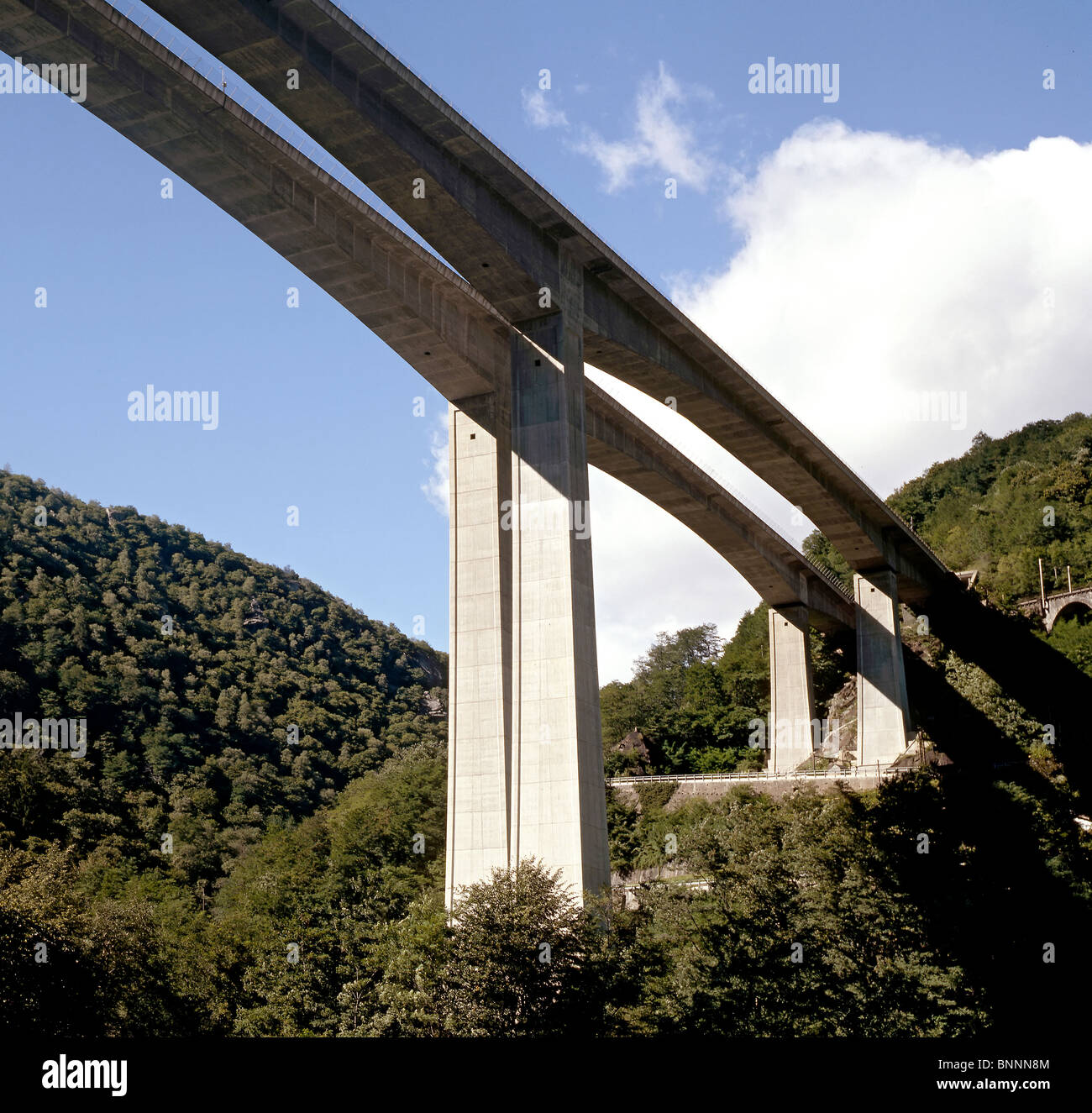 A2 highway viaduct Biaschina Gotthard Ticino Tessin Switzerland bridge ...