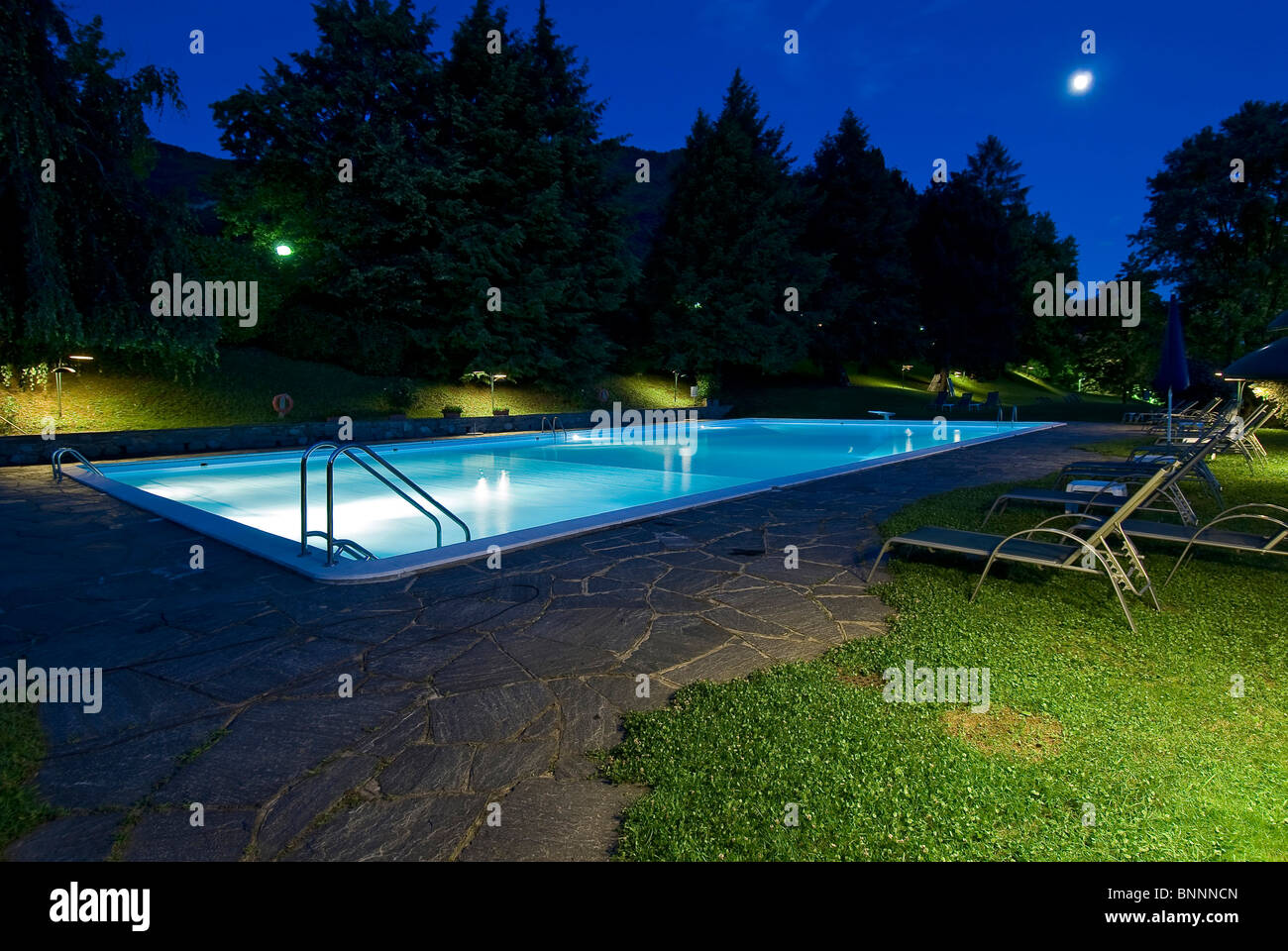 Swimming-pool swimming pool evening mood pool at night water Stock ...