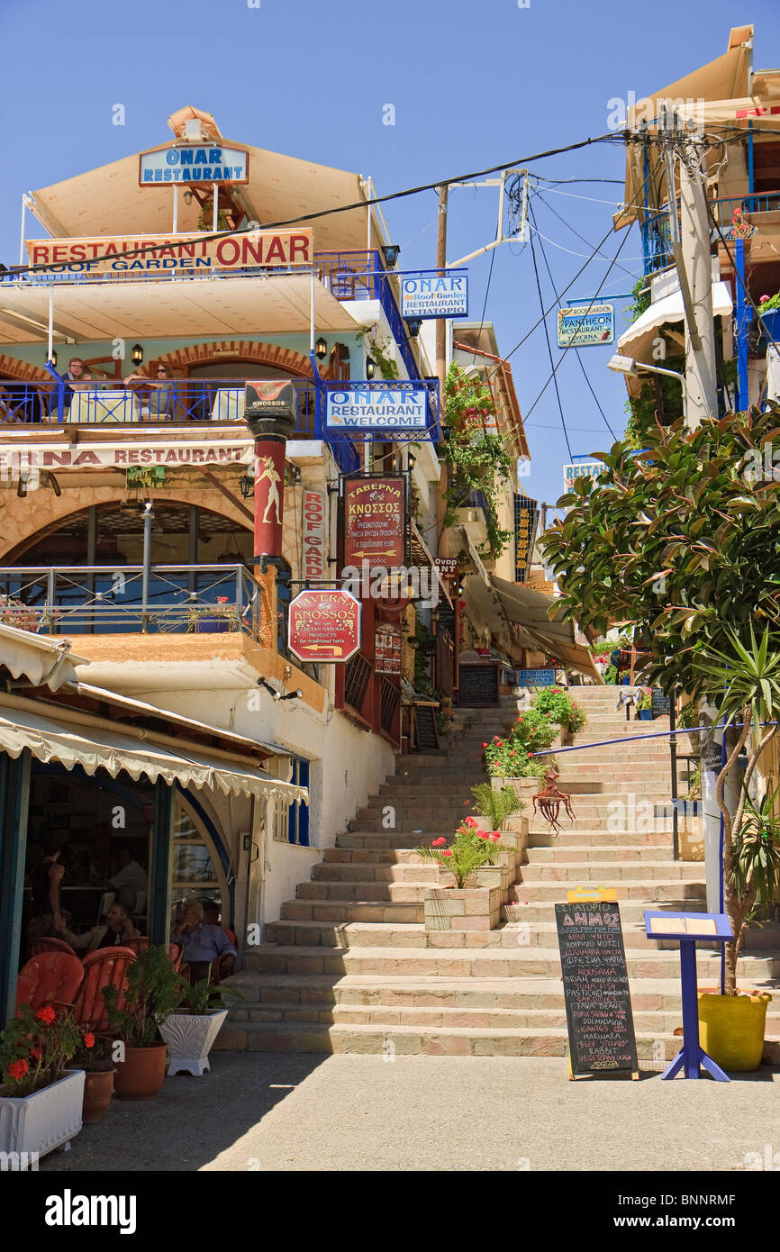 Crete Agia Galini Restaurants In The Tourist Area Stock Photo - Alamy