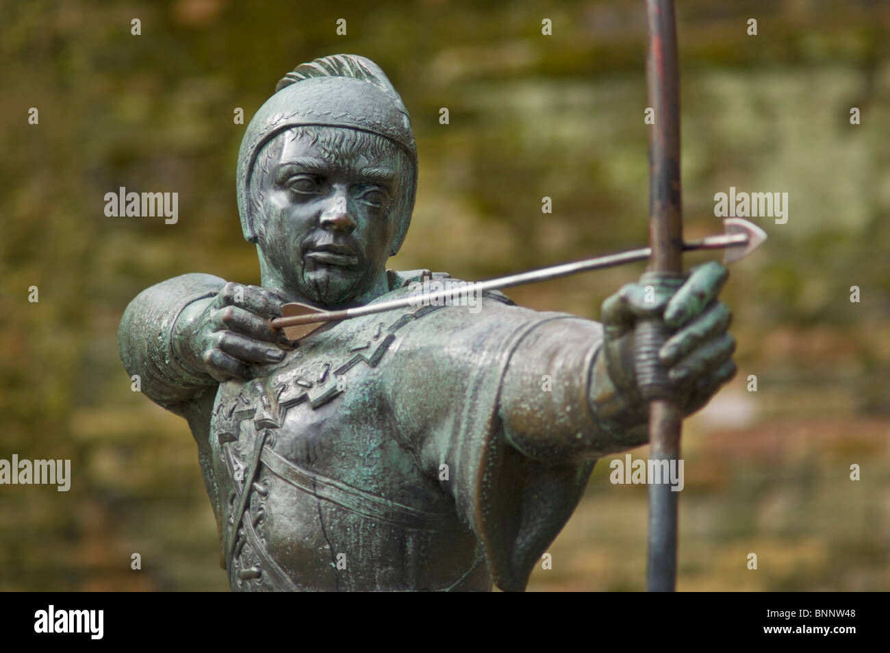 Bronze statue of Robin Hood, outside Nottingham Castle walls, City of ...