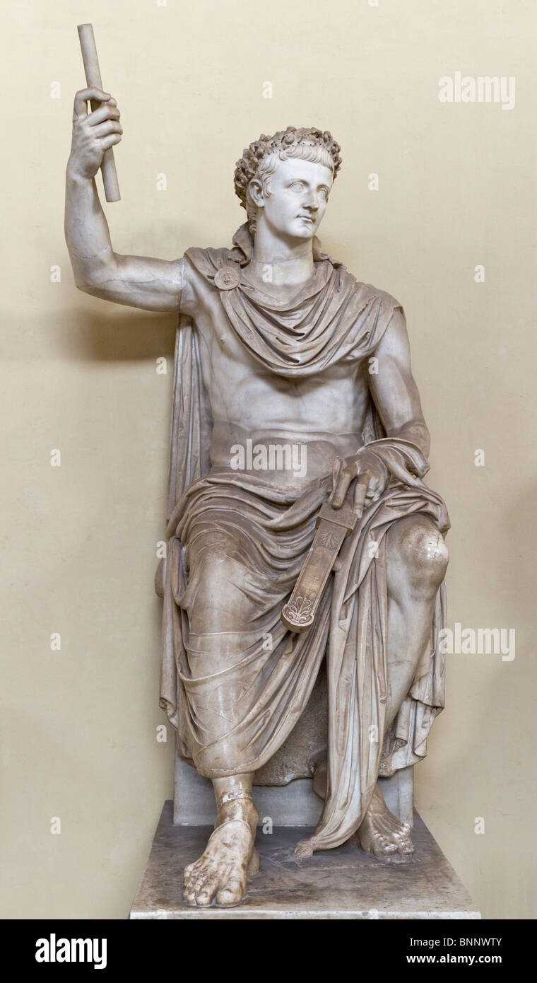 Colossal seated portrait of the Emperor Tiberius in the Chiaramonti ...