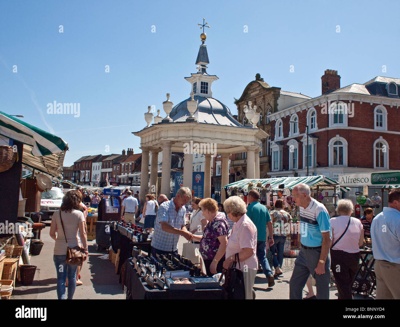 Saturday market and Market Cross Beverley East Yorkshire UK Stock Photo ...