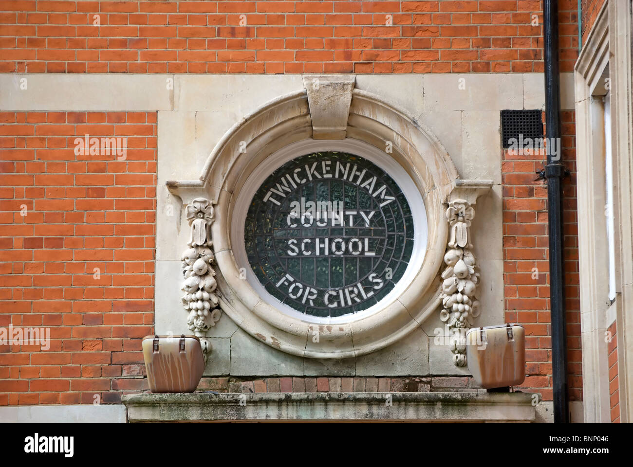 porthole window with lettering at the former twickenham county school ...
