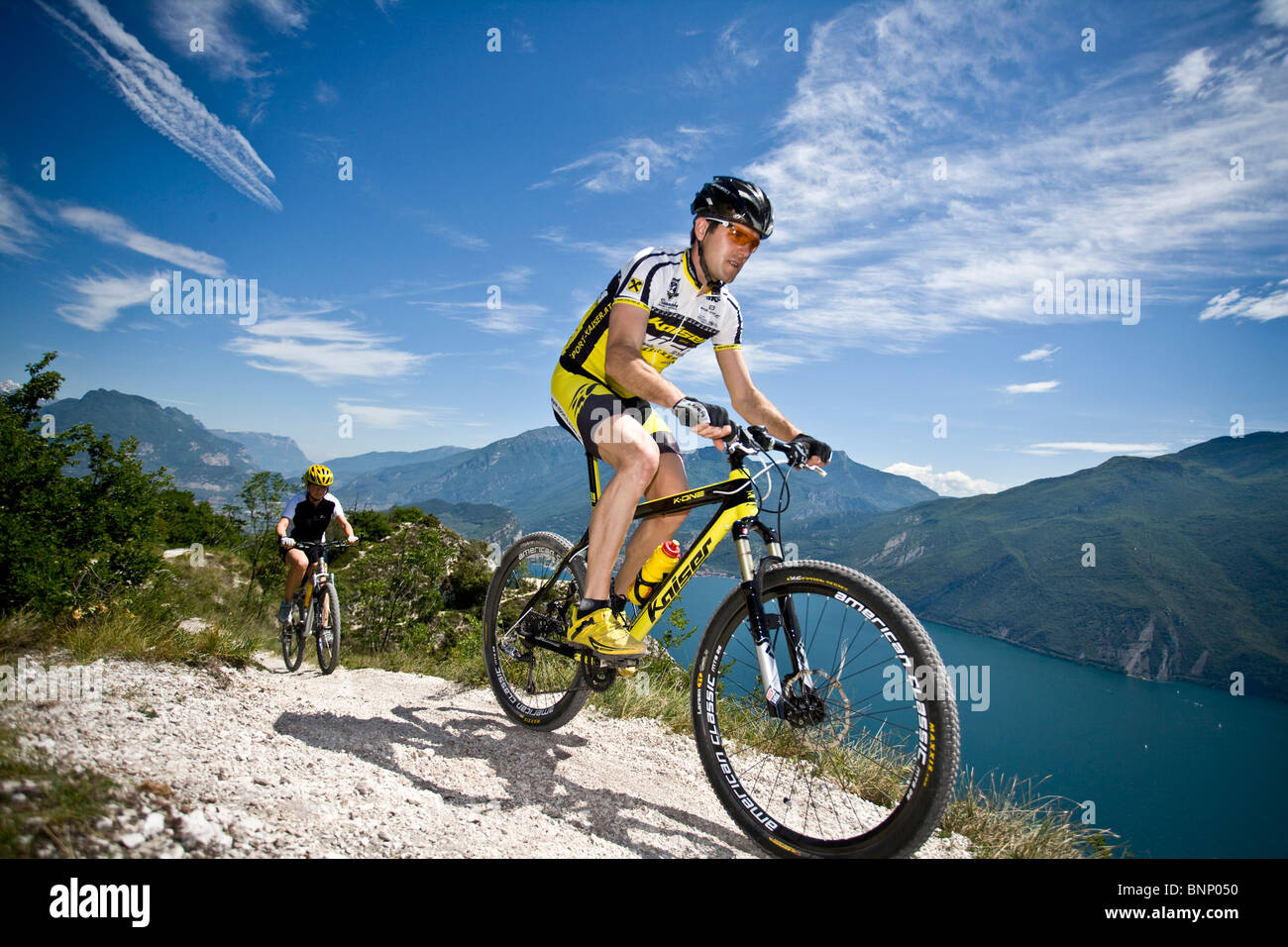 Mountainbiking lake Garda Pregasina Trentino Italy riding a bike ...