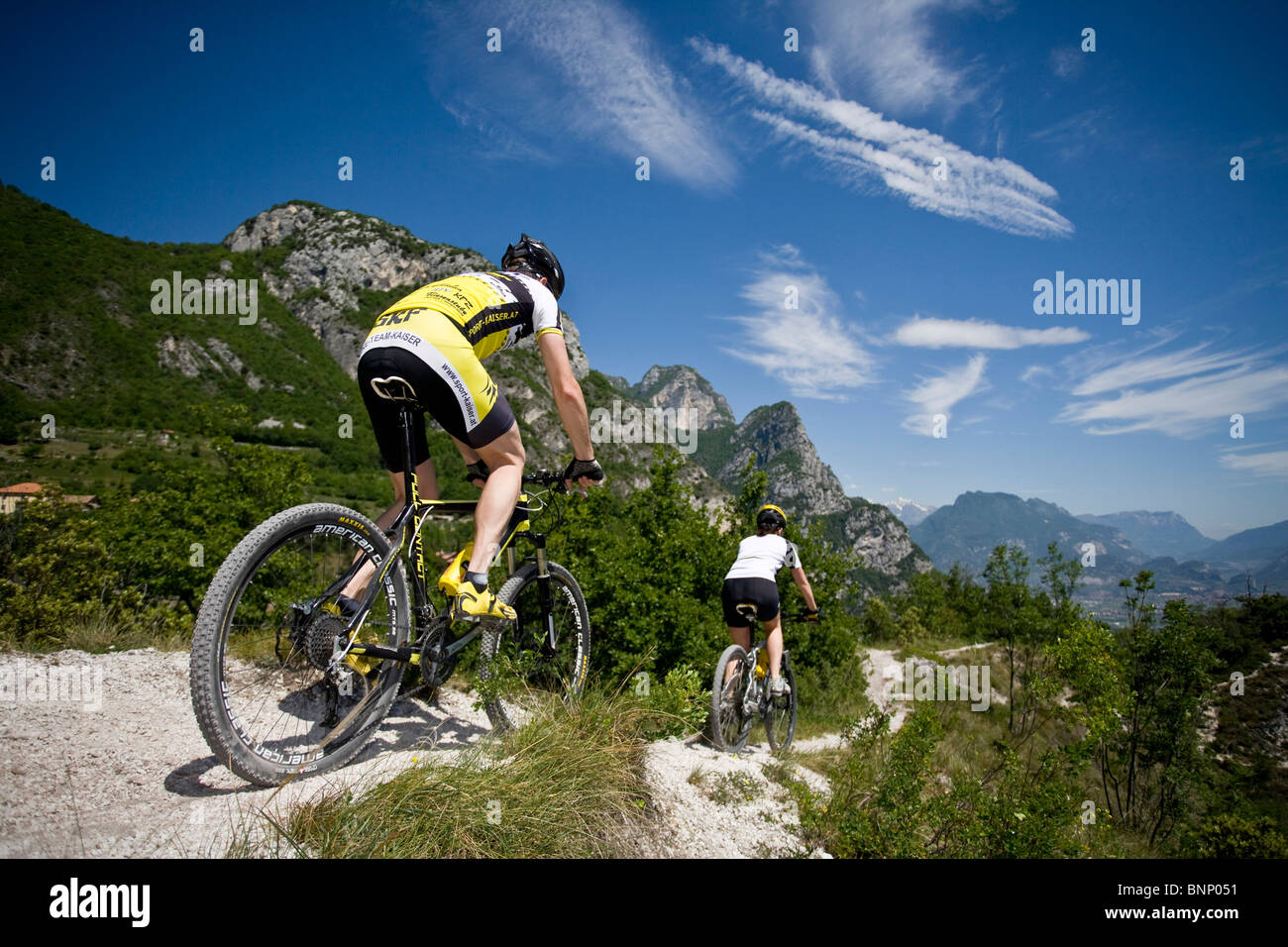 Mountainbiking lake Garda Pregasina Trentino Italy riding a bike ...