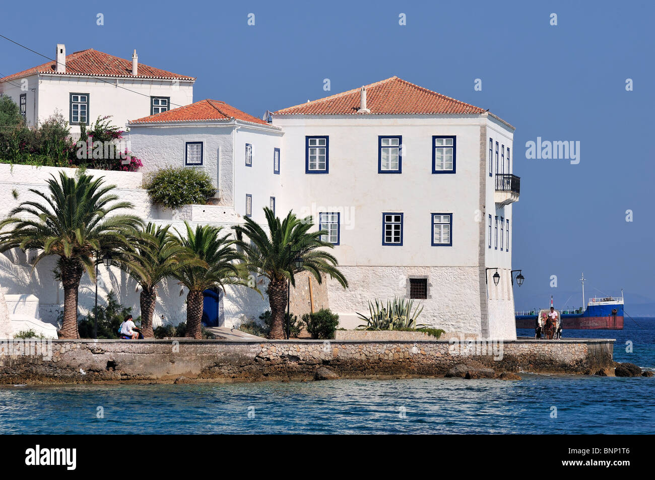 Traditional houses, Spetses town, Spetses island, Greece Stock Photo ...
