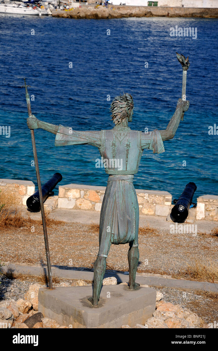 Statue of Kosmas Barbatsis at Faros area, old port, Spetses town ...