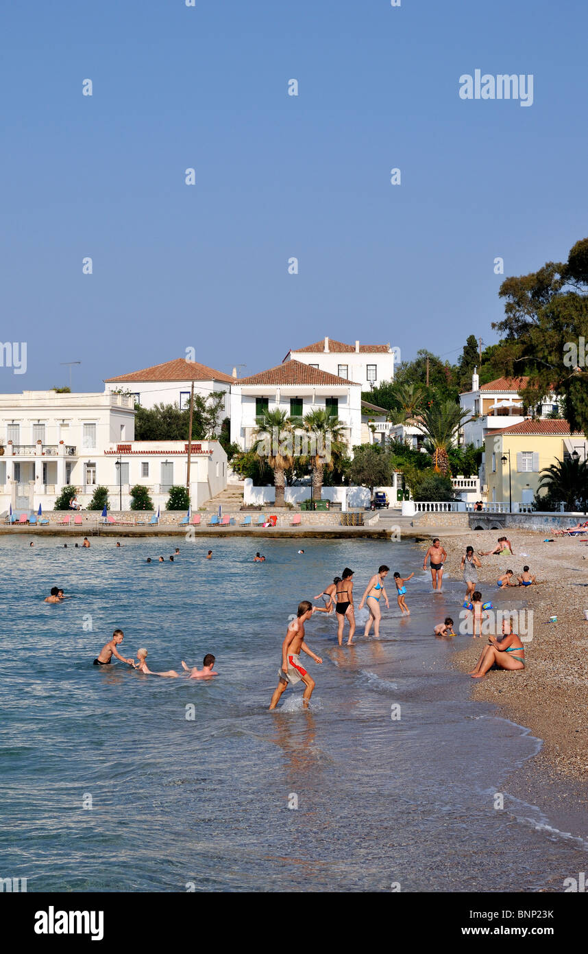 Agios Mamas beach, Spetses town, Spetses island, Greece Stock Photo - Alamy