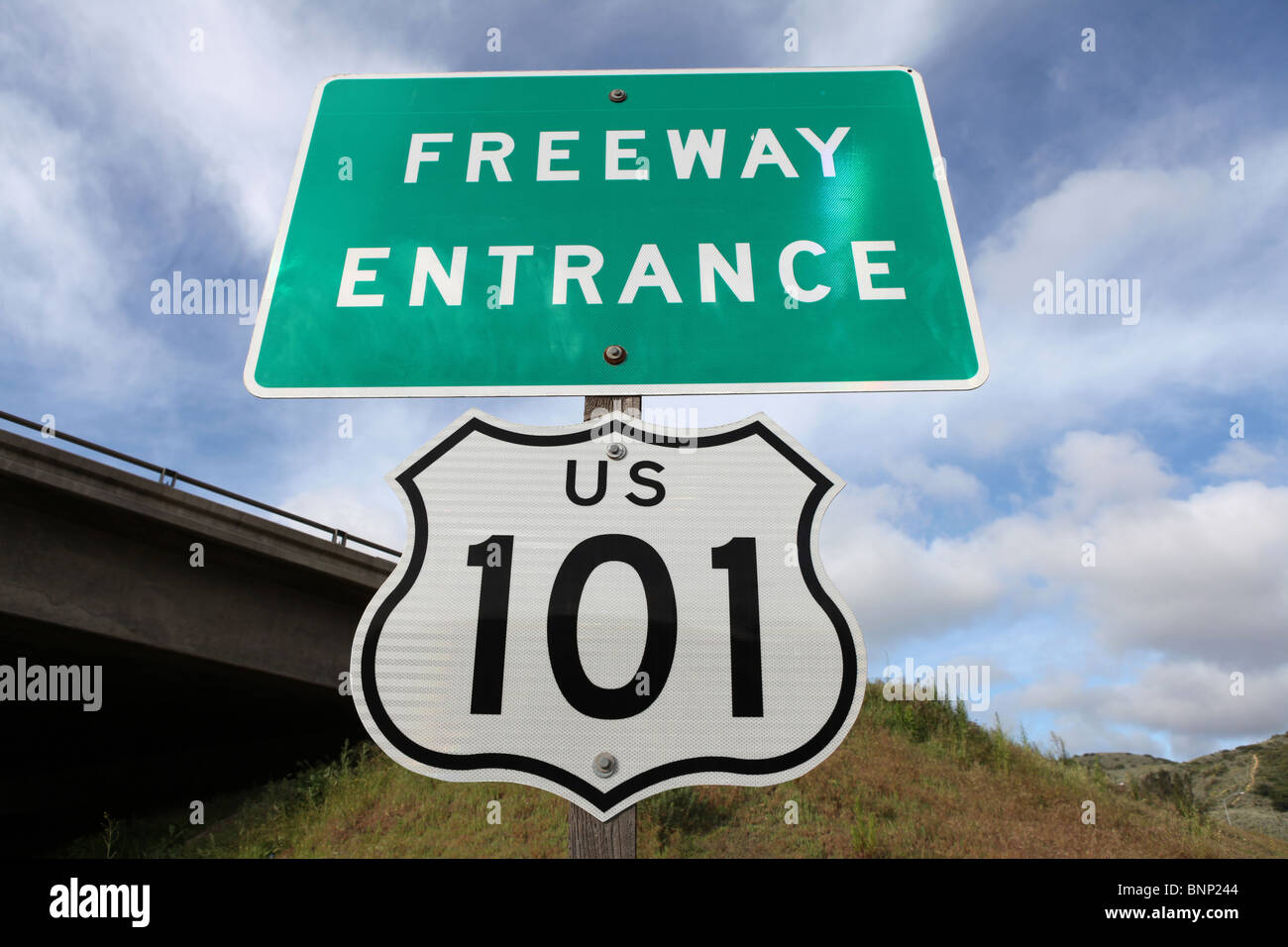Freeway entrance sign, US 101 between Los Angeles and San Francisco, CA ...