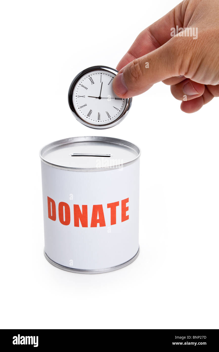 Donation Box and clock, Concept of "time to donate" or "donate your ...