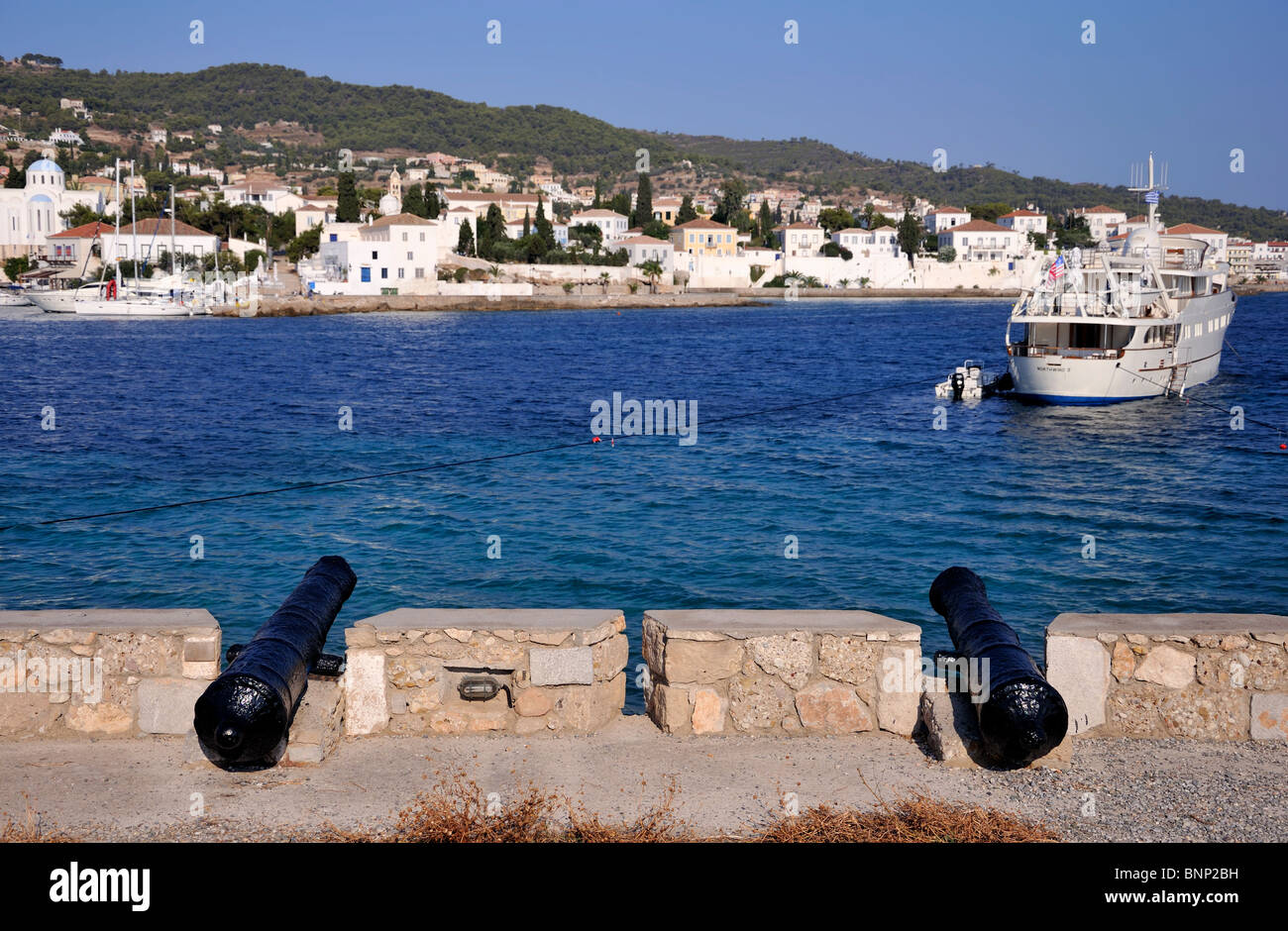 Old cannons at Faros area, old port, Spetses town, Spetses island ...
