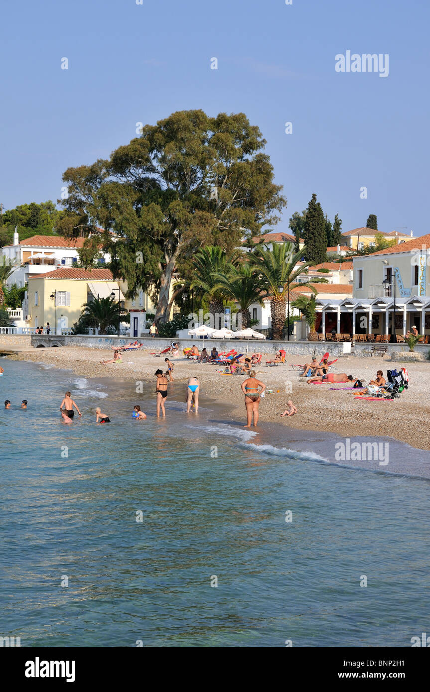 Agios Mamas beach, Spetses town, Spetses island, Greece Stock Photo - Alamy
