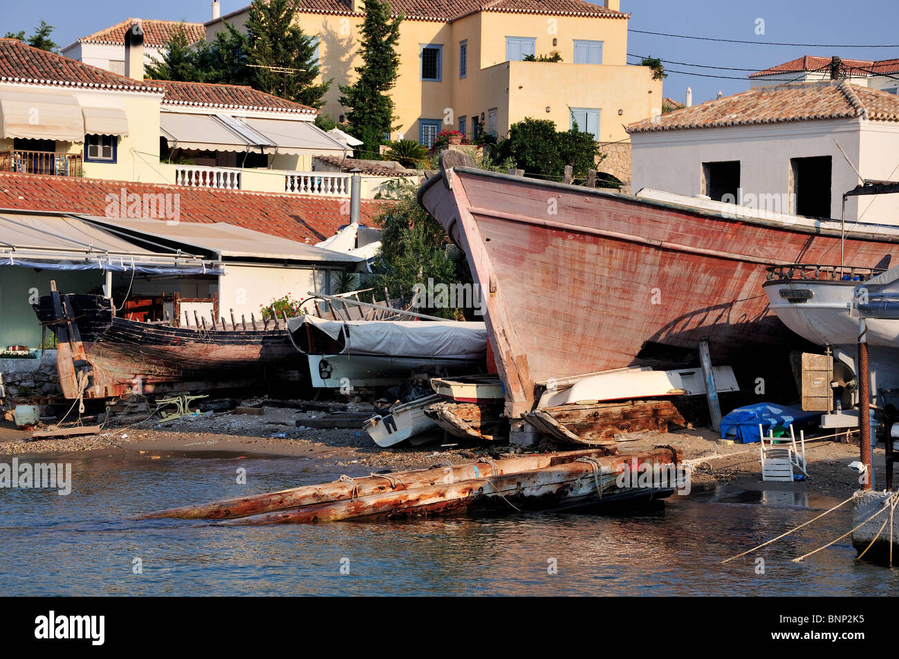 Old boatyard at the old port, Spetses town, Spetses island, Greece ...