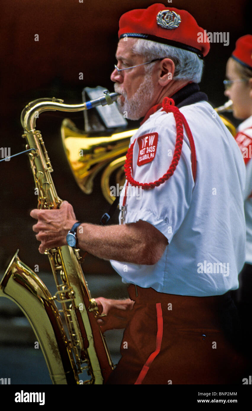 Marchin band small town patriotic parade Stock Photo - Alamy