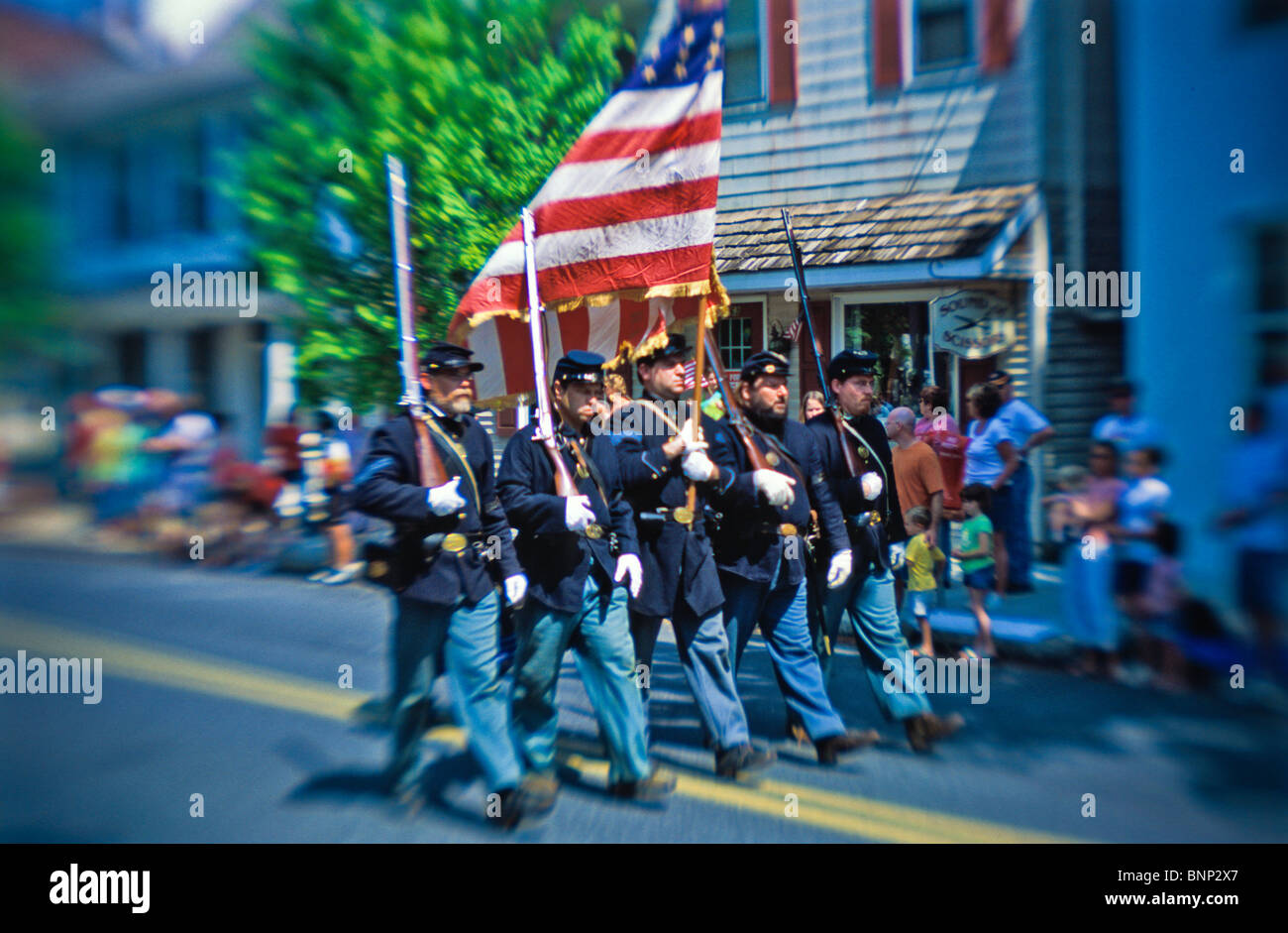 marchers small town patriotic parade Stock Photo - Alamy