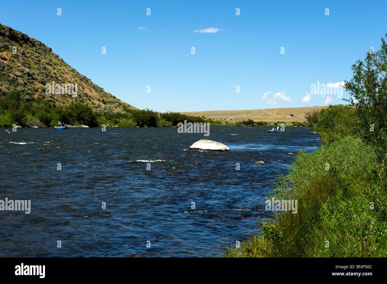 Guided fly fishing from a float boat, Madison River, Montana Stock ...