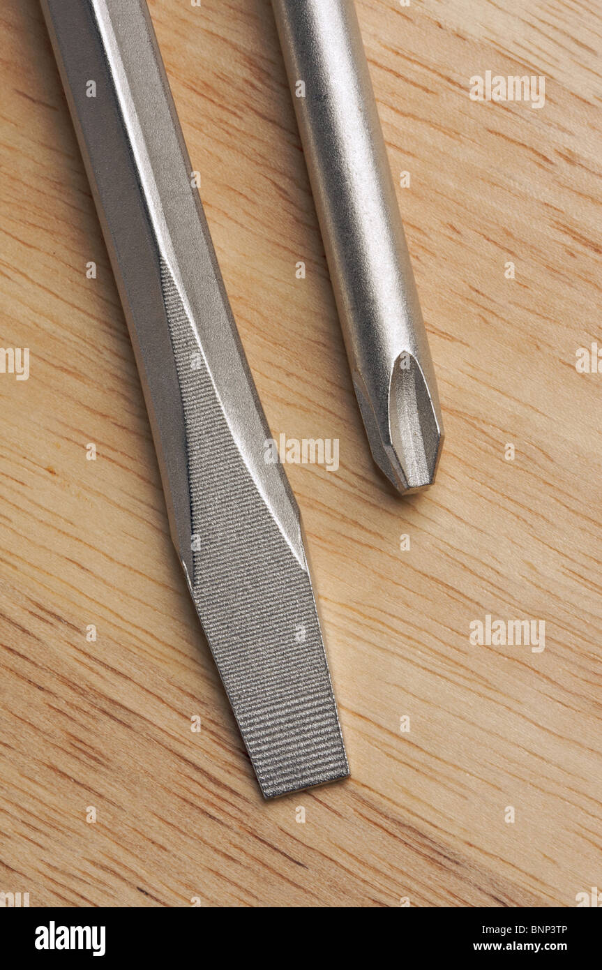 Pair of Screwdrivers on a Wood Background Stock Photo - Alamy